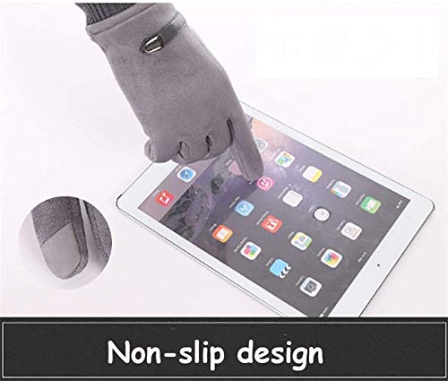 XJXJ Suede Gloves Men's Autumn and Winter Windproof Warm Non-slip Touch Screen Plus Velvet Thickening Riding Motorcycle. anti arthritis gloves (Color : Grey)