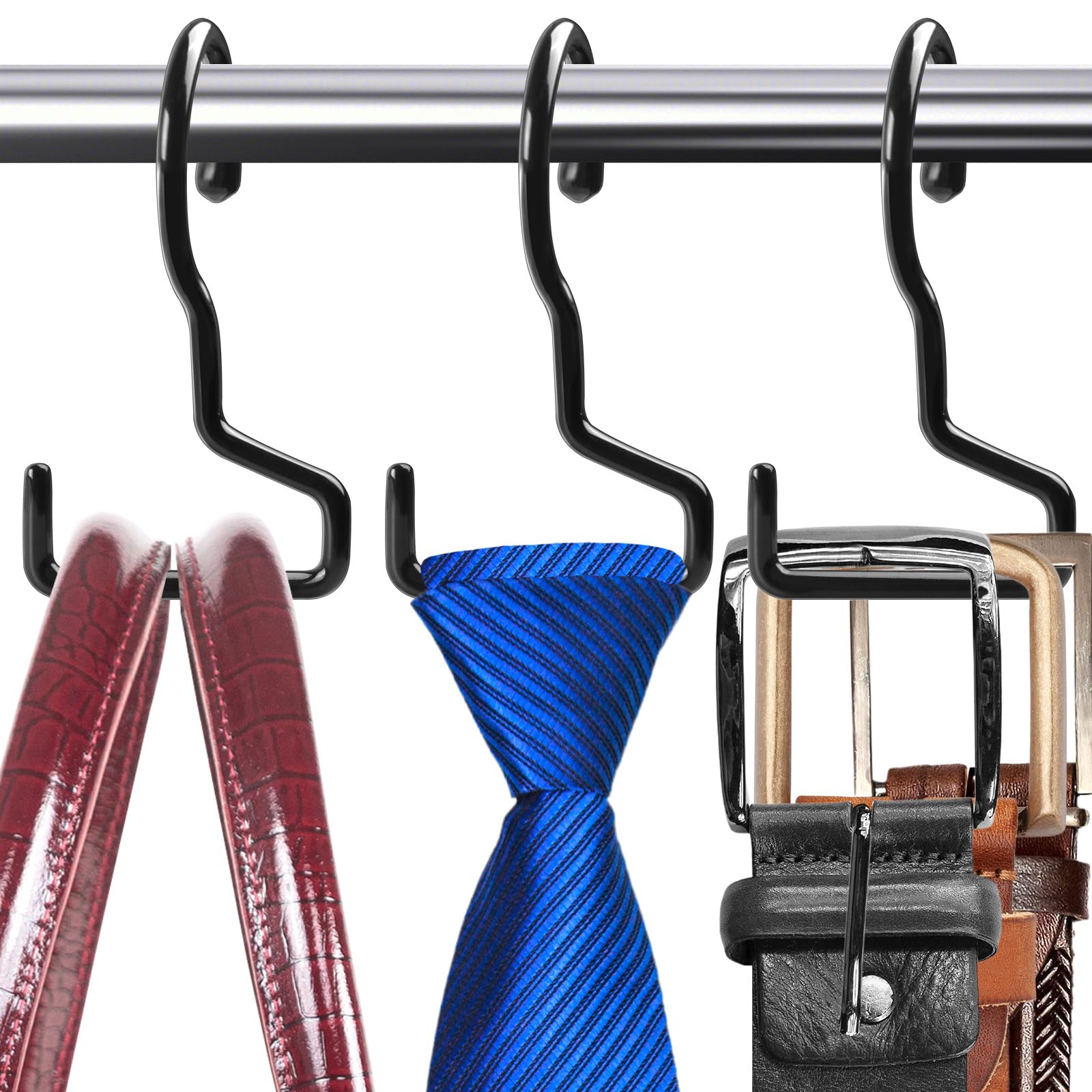 12 Pack Purse Hanger for Closet, 4 Inch Closet Purse Organizer Bags Hanger Purse Hooks,Vinyl Coated Black Closet S Hooks for Hanging Clothes, Hat, Belt, Backpack, Scarves, Jeans, Pans and Pots