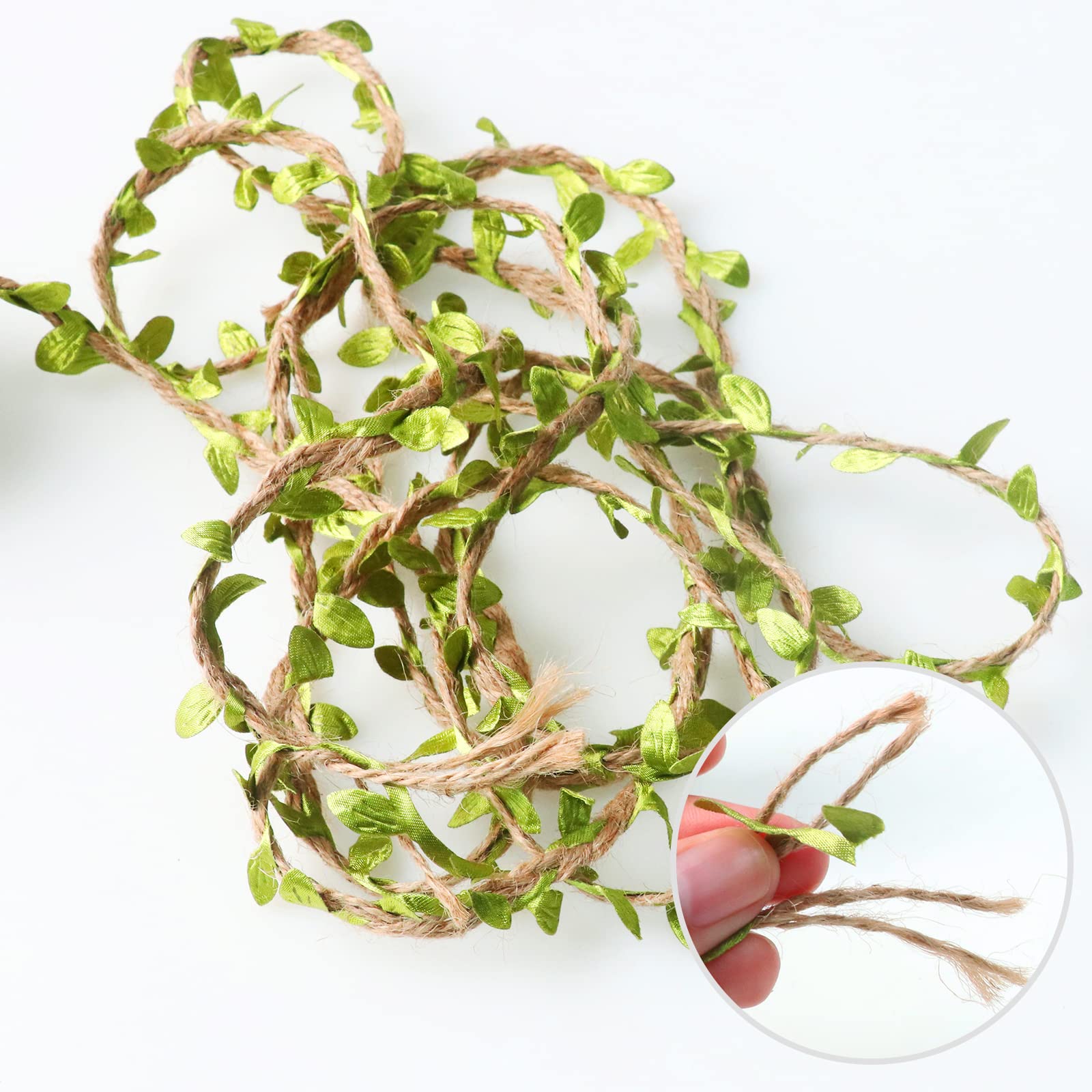 4 Pack Artificial Green Leaves Natural Burlap Leaf Ribbon Twine Artificial Jungle Vines Leaves for Wedding Home Garden, Jungle Party Décor