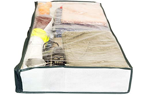 5-Pack Clear Vinyl Zippered Underbed Storage Bags 32 x 16 x 4 Inch with Dark Green Trim, 11 x 14.5 Insert Pocket and Handle
