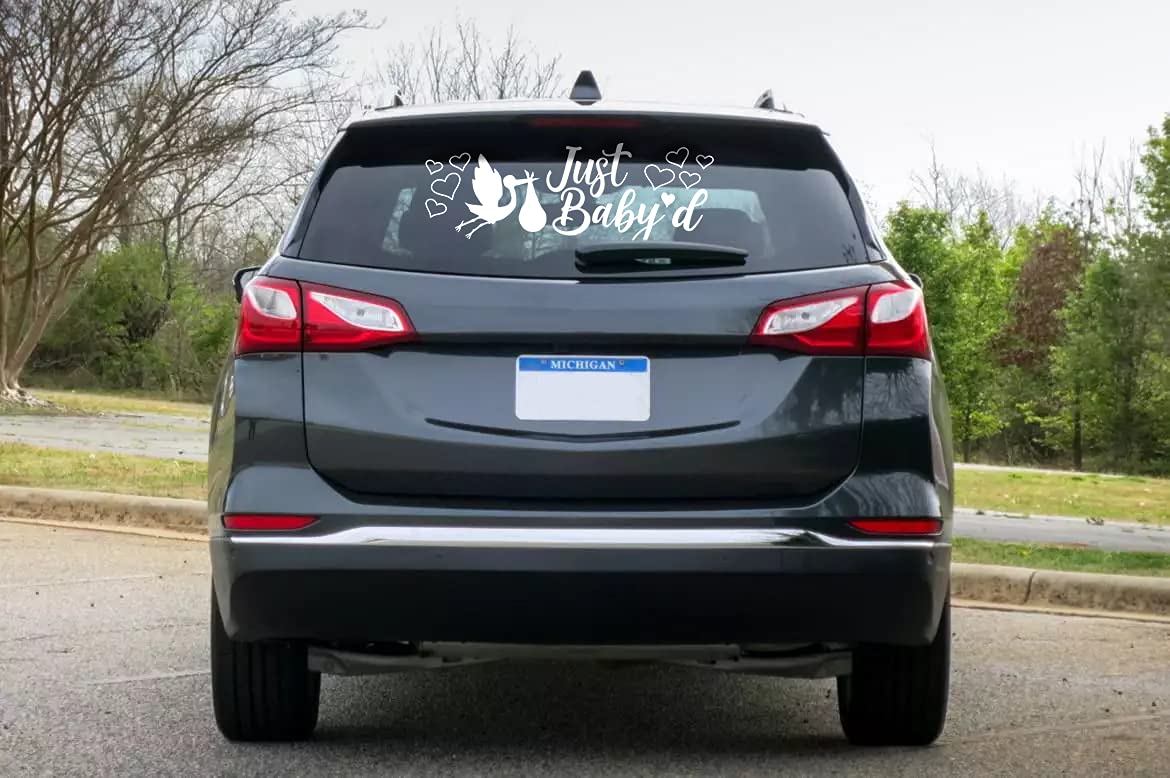 Just Baby'd - Welcome Baby Banner for Leaving Hospital, Baby's First Car Ride Sticker - Celebration & Commemoration, Rear Window Decal Kit - Easy Configuration