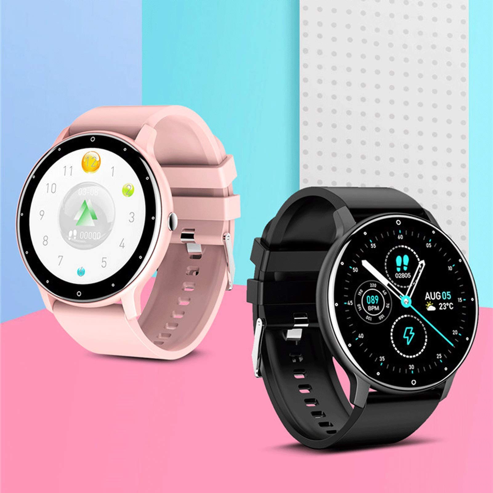 IVOBUY Men's and Women's Smart Watch ZL02 Fitness Tracker Compatible with Android and iOS Systems (Color : Black)