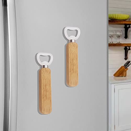 2 Pack Magnetic Beer Bottle Opener for Fridge with Solid Wood Handle, Easily Stay on the Fridge and RV for Convenient Storage - Cool Kitchen Gadget, Gift for Fathers Husbands Bartender
