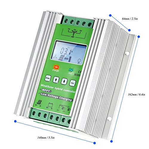 1000W Wind Solar Hybrid Charge Controller ,Off Grid MPPT Wind Turbine Solar Charge Controller Hybrid Controller 600W Wind and 400W Solar Panel 12V/24V Auto Distinguish