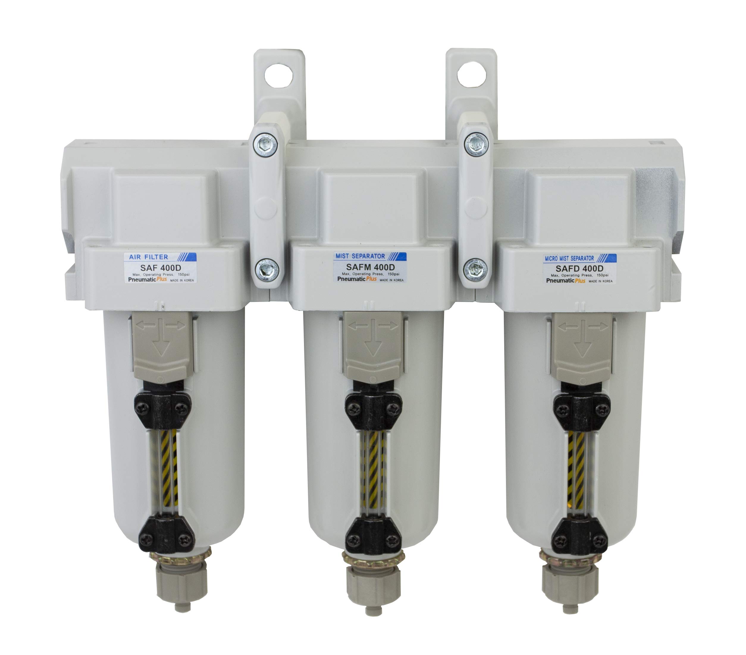 PneumaticPlus SAFU460-N04-MEP Air Particulate (10 µm), Oil Removing (0.1 µm), Coalescing (0.01 µm) Filter Combo, 1/2" NPT, Metal Bowl w/Manual Drain