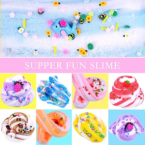 12 Pack Cloud Slime Kit, DIY Stress Relief Toy Cake Slime with Cute Slime Charms, Kids Party Favors Slime Putty Toys Gift