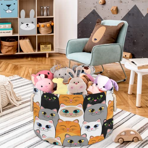A Bunch Of Cute Cats Round Storage Basket Collapsible Laundry Baskets Cube Storage Boxes Bins For Bedroom Shelf Bathroom Toy Organizer