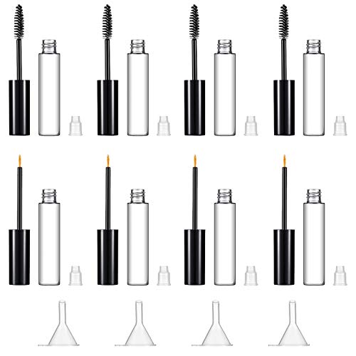 12 Pieces 10 ml Empty Mascara Tubes Eyelash Serum Tubes and Eyeliner Tubes Set Includes 4 Eyelash Cream Container Bottle, 4 Liquid Eyeliner Mascara Container, 4 Funnels for Castor Oil DIY Mascara