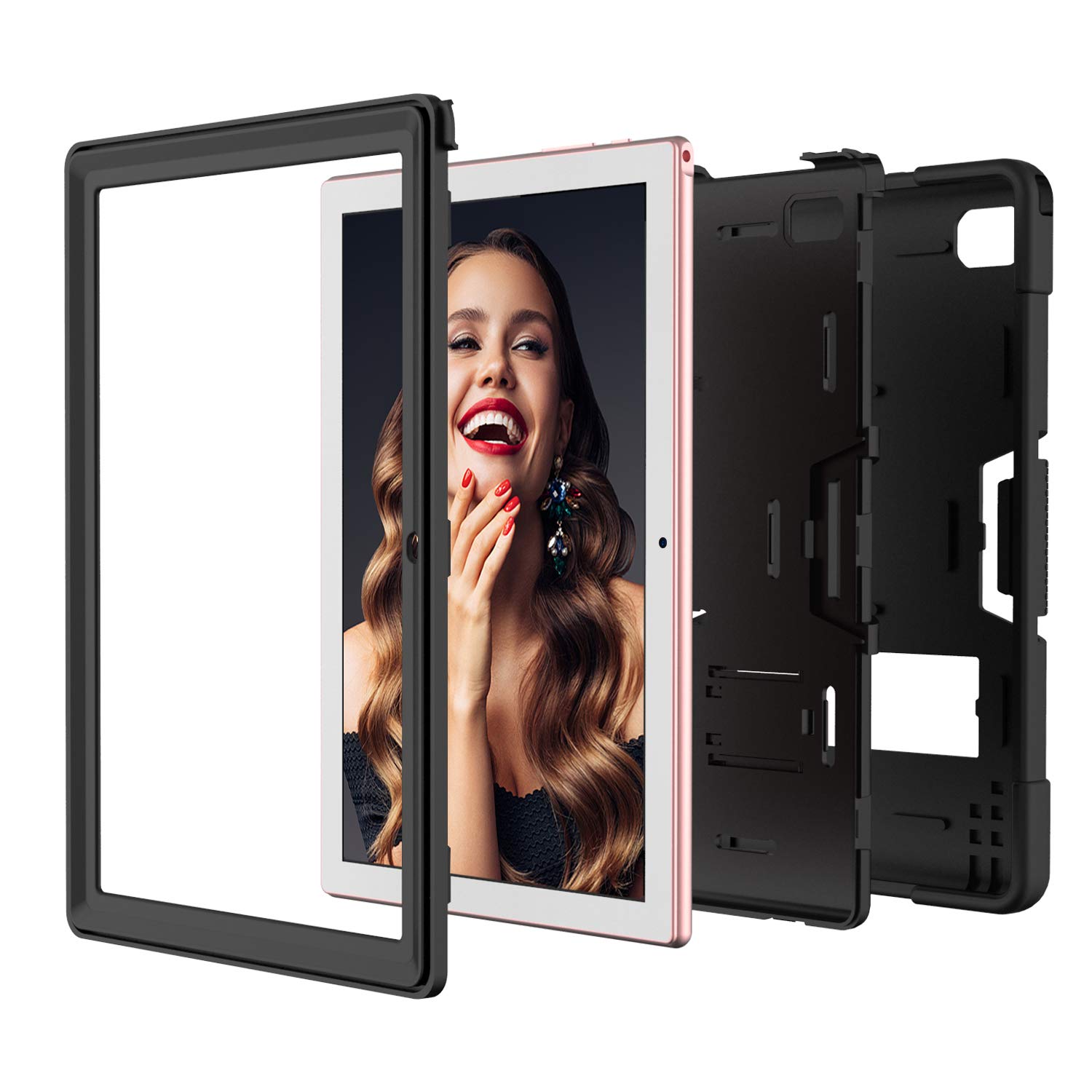 FIEWESEY for Dragon Touch Notepad 102 10 Inch Tablet Case,Heavy-Duty Drop-Proof and Shock-Resistant Rugged case(with Stand), for Blackview Tab 8/8E/Teclast P20hd/M40 10 Inch/AAUB P30(Black/Black)