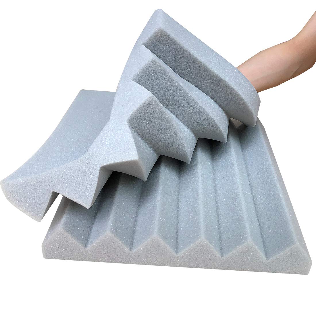 2" X 12" X 12" 24 Pack Acoustic Foam Panels, Studio Wedge Tiles Acoustic Foam Sound Absorption Wedges Studio Treatment Wall Panels (Black+Grey)