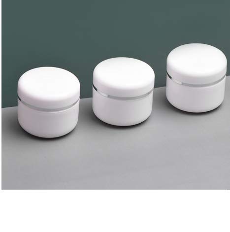 JQYXSS 4 Pieces Empty White Silver Edge Plastic Jar,Face Cream Lip Balm Lotion Storage Container for Cosmetic, Lotion, Cream