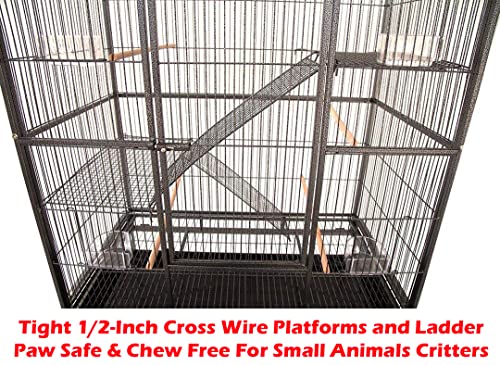 64" Extra Large Wrought Iron 4 Levels Ferret Chinchilla Sugar Glider Rats Mices Rabbit Squirrel Hamster Cage with Removable Stand (32" L x 19" W x 60" H, BlackVein)