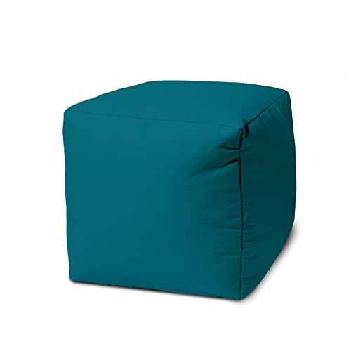 17" Cool Dark Teal Solid Color Indoor Outdoor Pouf Ottoman Multi Modern Contemporary Vinyl Removable Cover
