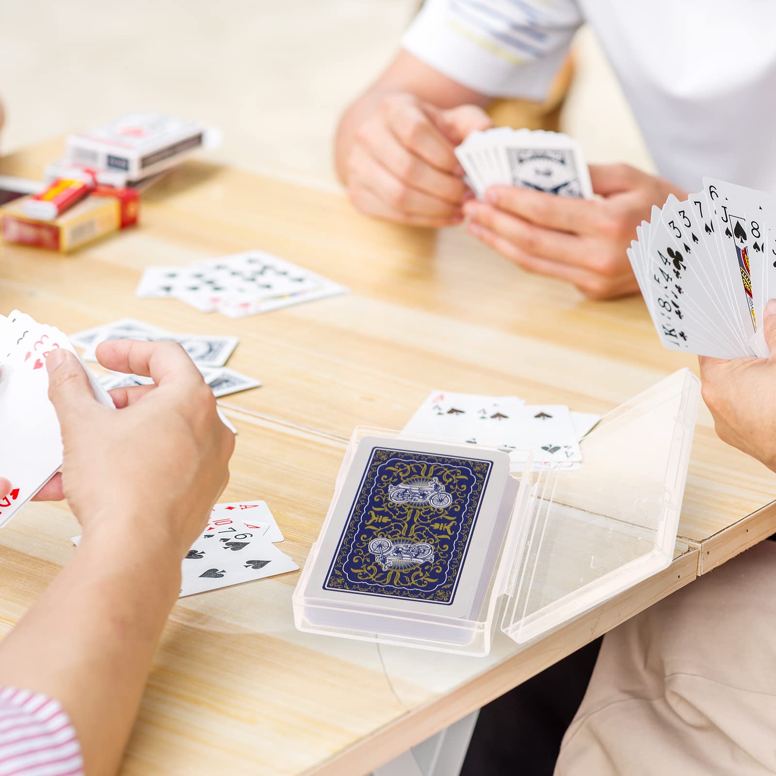 12 PCS Plastic Playing Cards Boxes, Snaps Closed Empty Plastic Storage Box, Clear Playing Card Case, Rectangle Playing Card Storage Clear Card Case for Business Trading Card Bridge Size Cards