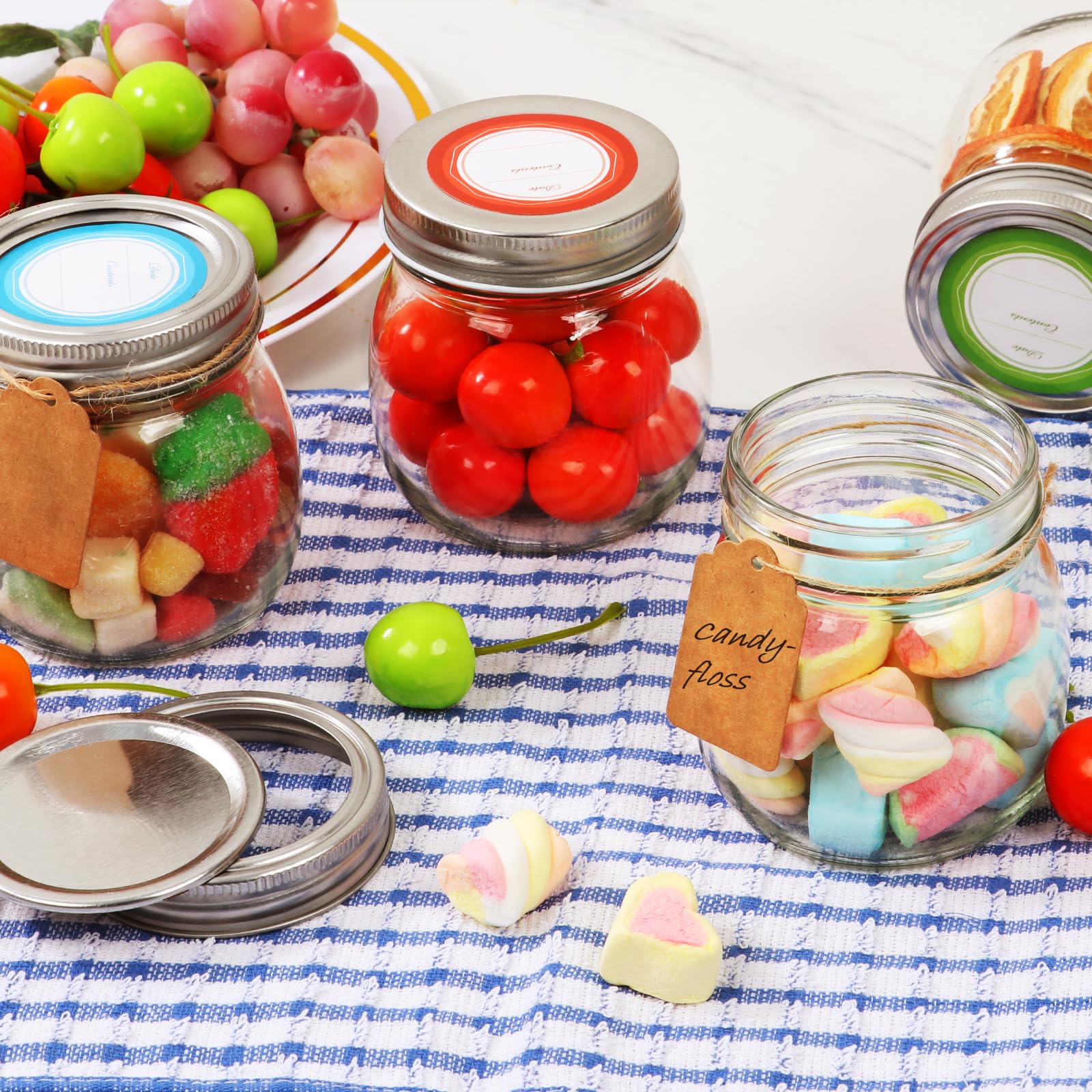 10oz Wide Mouth Mason Jars, 9 Pack Round Canning Jars with Silver Regular Lids and Bands, with EXTRA 9pcs Regular Mouth Lids for Honey, Jelly, Yogurt and Wedding Favors