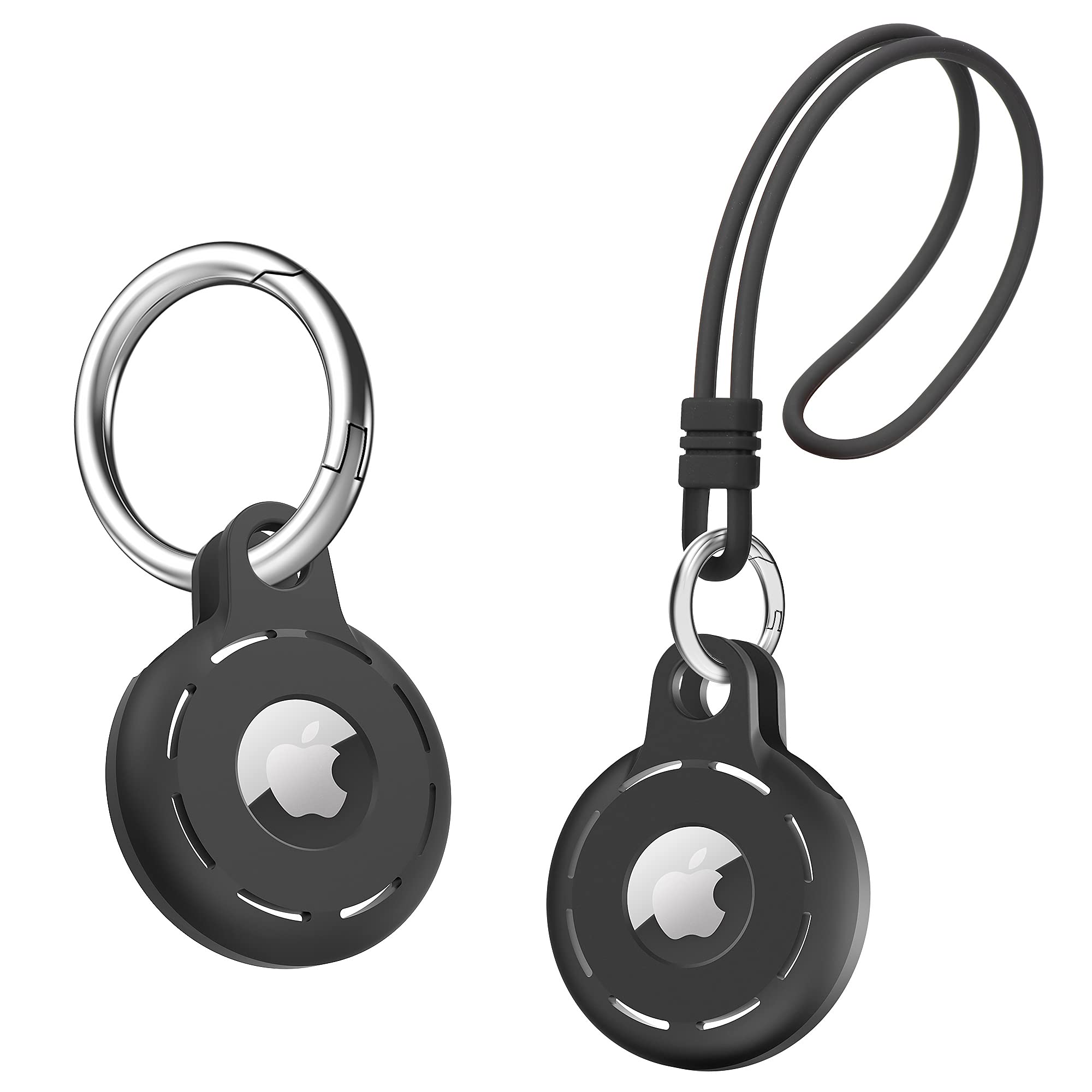 Migeec Silicone Protective Case for AirTag with Sound Holes and Keychain Hook Strap, Safety Anti-Lost Portable - Pack of 2 (Black)