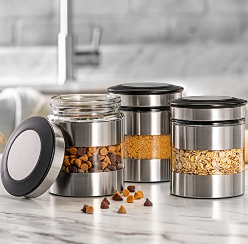 Le'raze Airtight Food Storage Container for Kitchen Counter with Window, [Set of 3] Canister Set Ideal for Flour Tea, Sugar, Coffee, Candy, Cookie Jar.