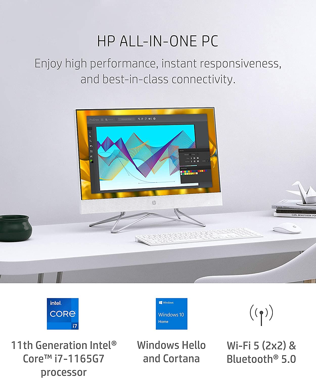 HP 2021 All-in-One Desktop, 27" Full HD Touchscreen, 11th Gen Intel Core i7-1165G7 Processor, 16GB RAM, 512GB PCIe SSD + 1TB HDD, Intel Iris Xe Graphics, Windows 10 Home, KKE Mousepad