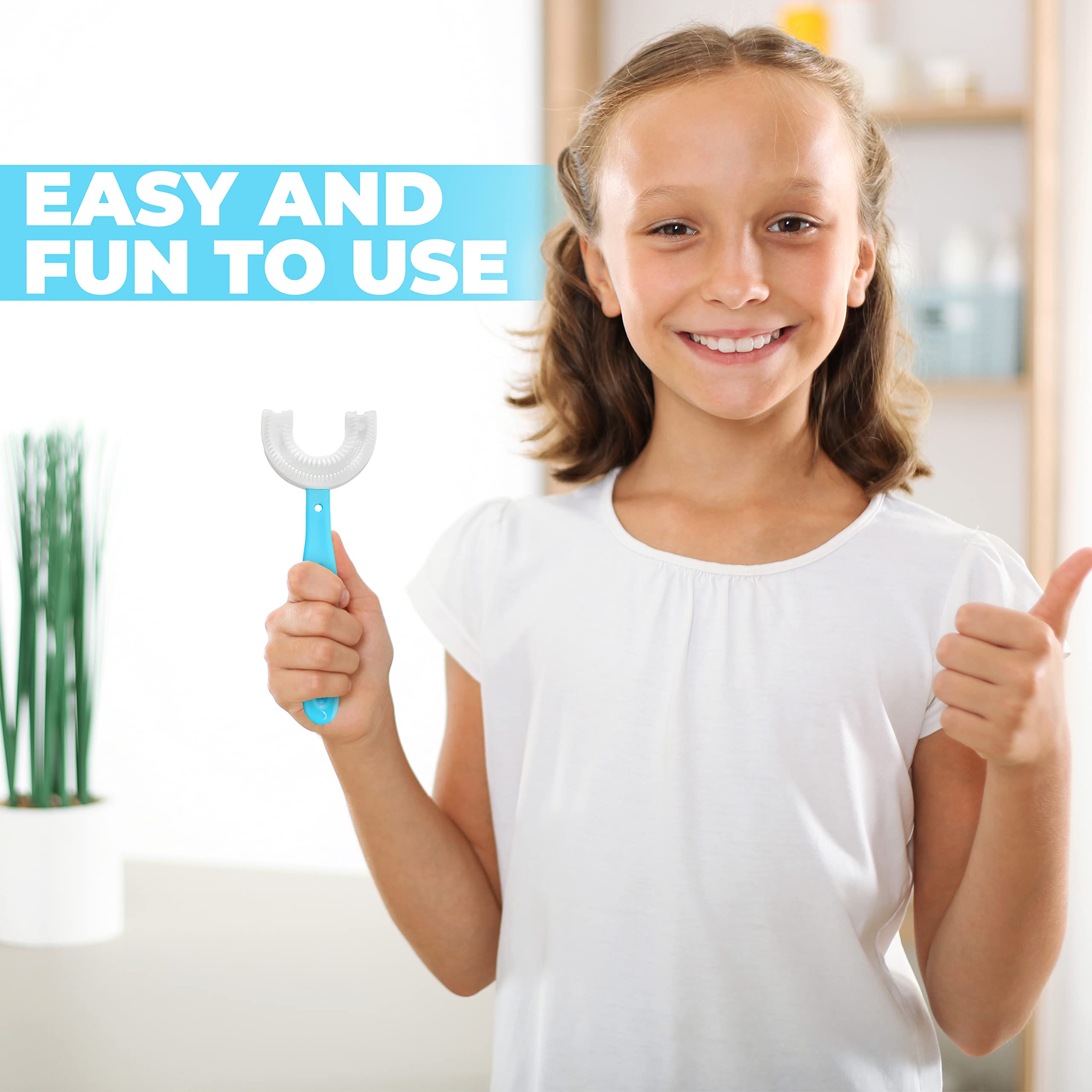 4 Pack Kids U Shaped Silicone Head Whitening Massage Toothbrush U-Type Toothbrush Whole Mouth Toothbrush with Handle for Kids (2-6 Years Old, Heart Style)