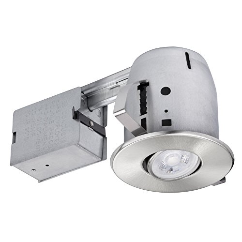 4" LED IC Rated Swivel Round Trim Recessed Lighting Kit, Brushed Nickel, Easy Install Push-N-Click Clips, LED Bulb Included, 3.88" Hole Size,90734