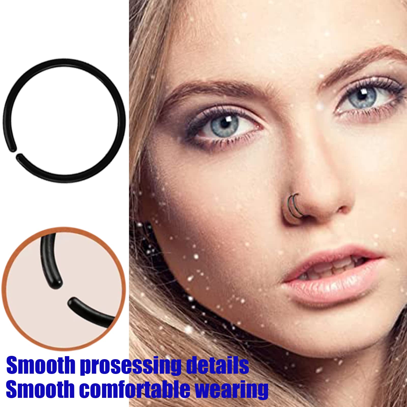 100Pcs Anti-Allergy Plastic Hoop &10Pcs Studs Earring Piercing Posts Ears Hole Retainers Hoop Clear Nose Rings Hoop Retainer for Men Women Sports Work (2-in-1 Color)