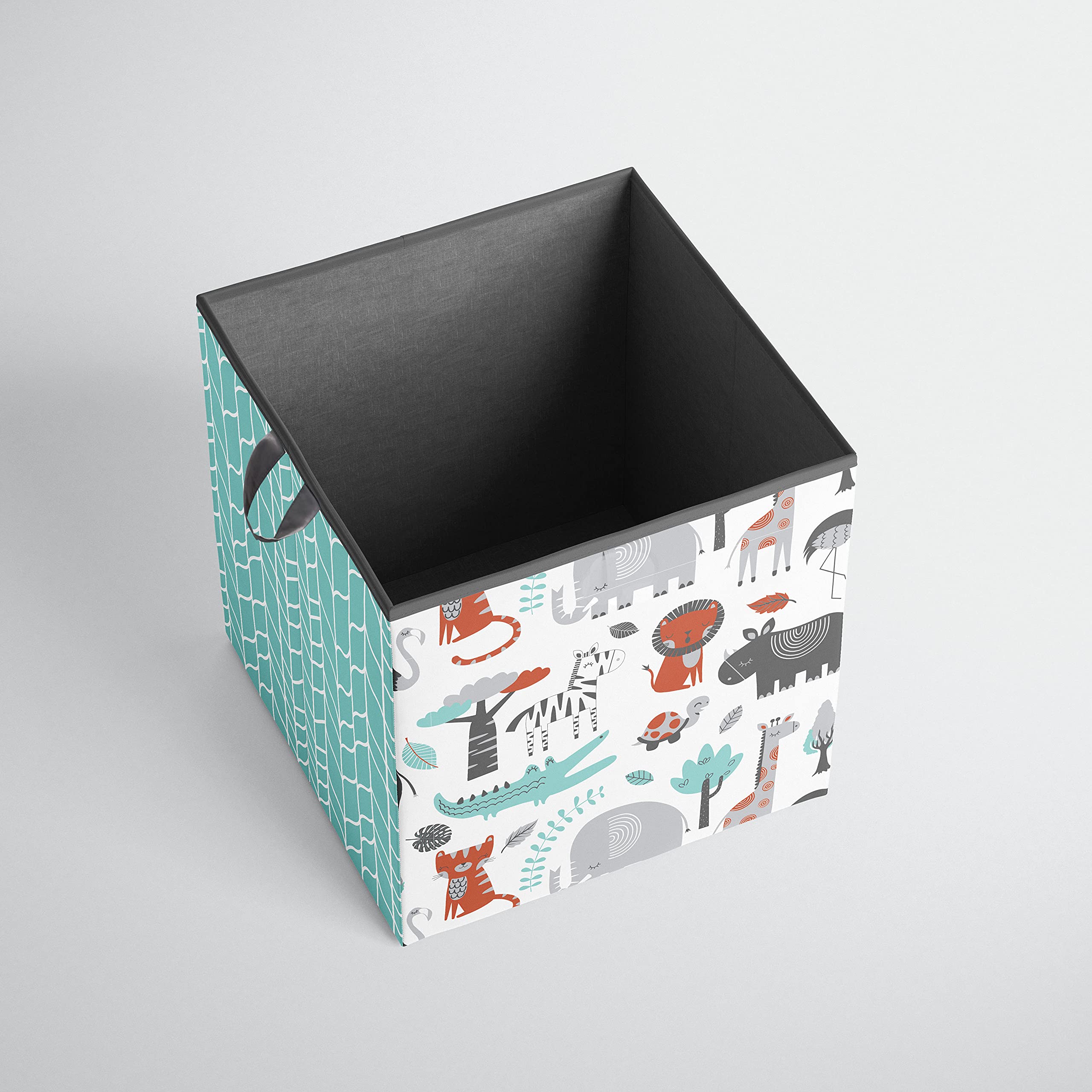 Bacati - Small Storage Tote Safari Animals Aqua/Orange/Gray Boys 10 x 10 x 10 inches