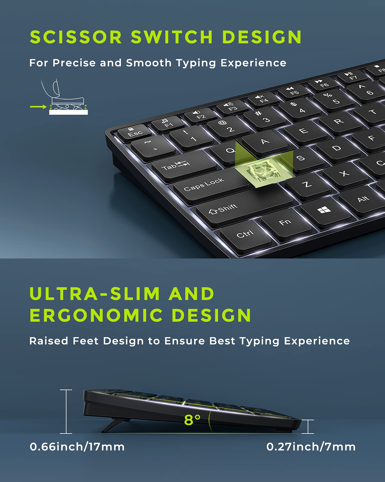 Wireless Rechargeable Keyboard and Mouse Combo Backlit, SURPAO Illuminated Ergonomic Keyboard and Mouse Set, 2.4G Ultra-Thin Portable Silent Keyboard Mouse for Computer/Laptops/Windows/Smart TV, Black