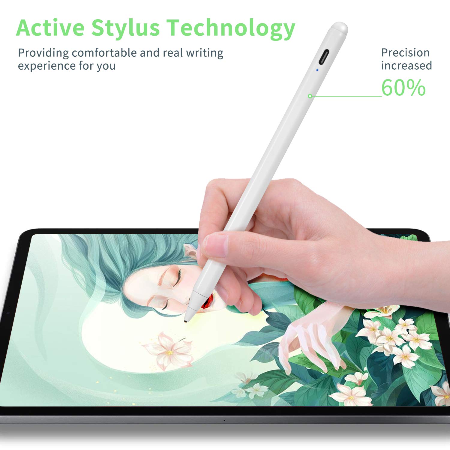 Active Stylus for Samsung Galaxy Tab A 8"/10.5" Pencil,Electronic Capacitive Type-C Rechargeable Pencil Compatible with Galaxy Tab A 8-inch Stylus Pens,Good on Sketching and Drawing Pen,White
