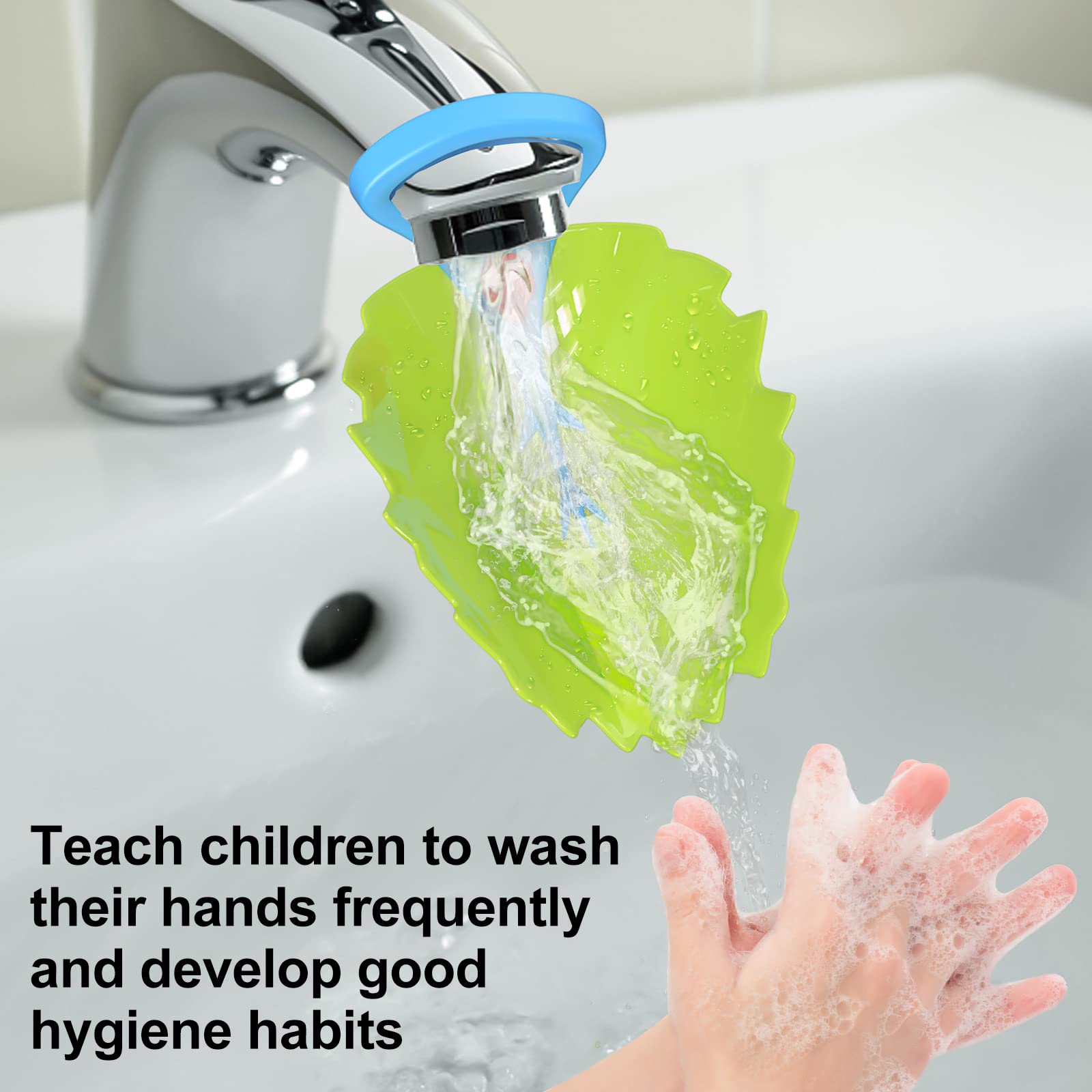 4 Pack Leaf Design Faucet Extender, Sink Handle Extender, Safe Fun Baby Hand-Washing Solution for Babies, Toddlers, Kids and Children
