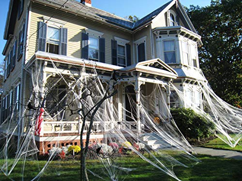 DearHouse 1100 sqft Halloween Stretch Spider Webs Indoor & Outdoor Spooky Spider Webbing with 60 Fake Spiders for Halloween Decorations