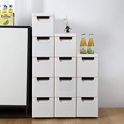 7.48in Slim Rolling Drawer on Wheels Narrow Storage Cabinet Cart with 5 Drawers, Thin Standing Shelf Units 5-tier Plastic Rolling Drawer for Bathroom, Bedroom, Living Room