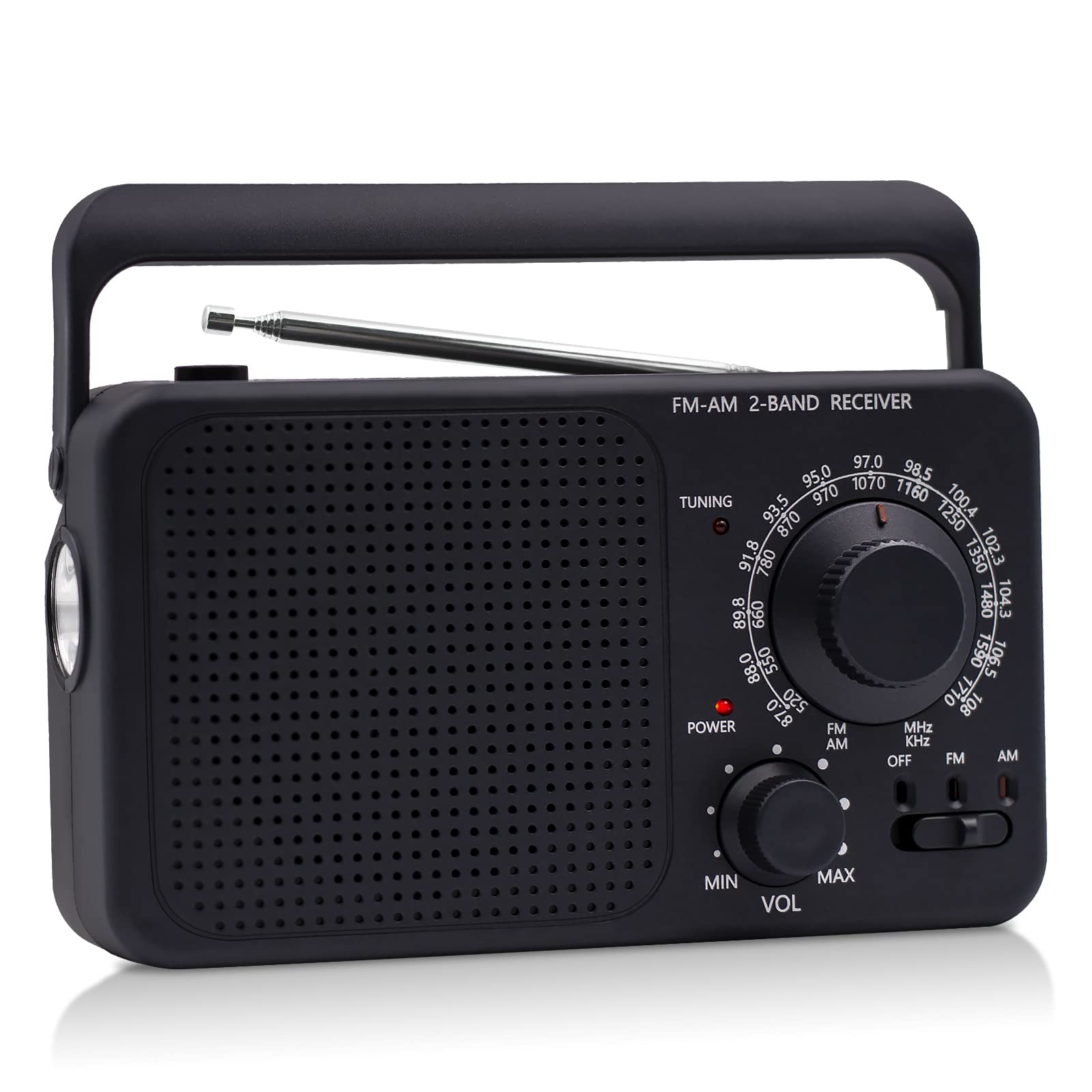 2022 New BOCTOP Portable AM/FM Radio, Simple Transistor Radio with Flashlight, 3 D Battery Operated/AC Powered, Easy to Use, Suit for Senior and Home