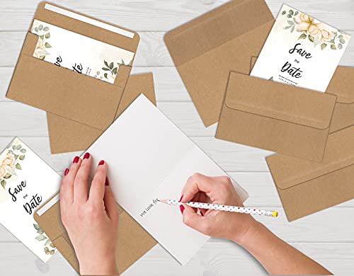 A7 Kraft Invitation Envelopes, 100-Pack, Use with 5 x 7 inch Cards, Strong Bond Paper, by Better Office Products, Straight Flap with Peel and Stick Closure, 100 Pack (5.25 x 7.25 inch)