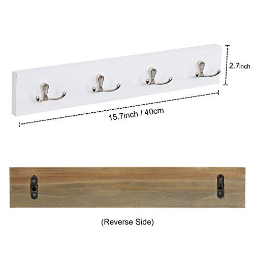Hoanvi Wall Mounted Coat Rack with 8 Hooks Rail for Entryway Decor, Wall Hanging Coat Shelves for Bathroom Storage, Wooden Wall Key Holder Organizer for Living Room, Bedroom.(White, 2 Packs)