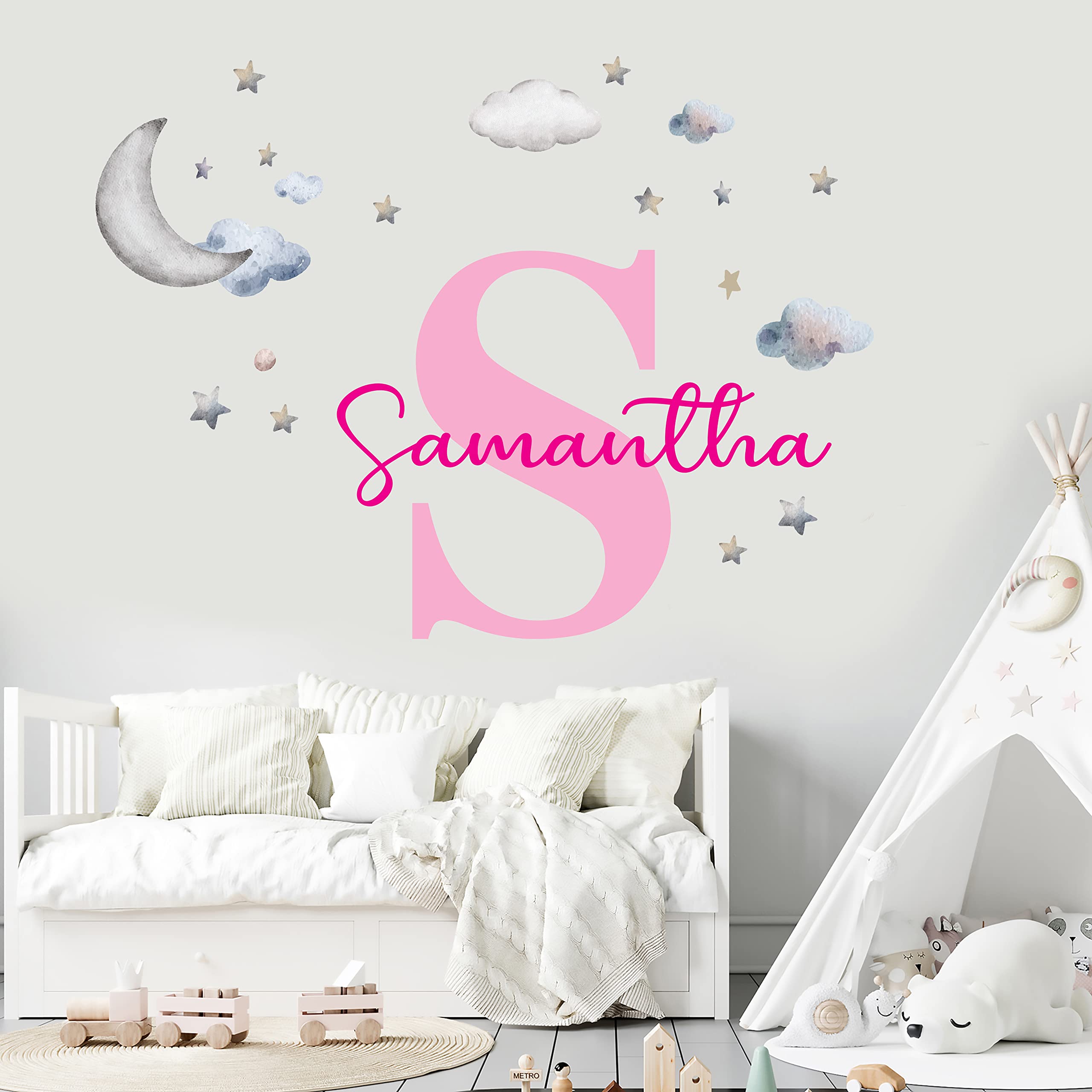 custom name wall decal moon stars Nursery Wall Decal for Boys Mural Wall Decal for Kids Name wall decal Custom name initial sticker Moon clouds name wALL DECAL