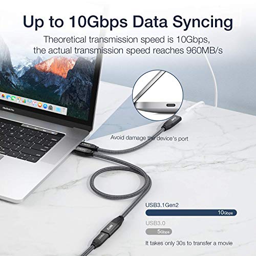 LEIRUI USB C 10Gbps Data Transfer, 100W Fast Charging, 4K 60Hz Video Output Extension Cable, 1 Feet, USB Type C Male to Female