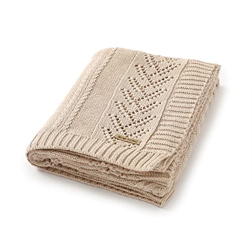 mimixiong Cotton Baby Blanket Knitted Crochet Receiving Crib Nursery Swaddling Blankets for Newborn Baby Boy Girl White 30x40 Inch