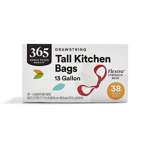 365 by Whole Foods Market, Bag Kitchen Tall Drawstring Flextra 13Gl 38Count, 38 Count