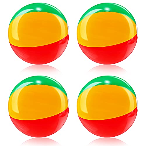 4 Pieces Beach Balls for Kids Inflatable Beach Balls Large Rainbow Pool Toys Swimming Pool Party Ball for Summer Beach Water Play Toy, Pool and Party Favor (10 Inch)