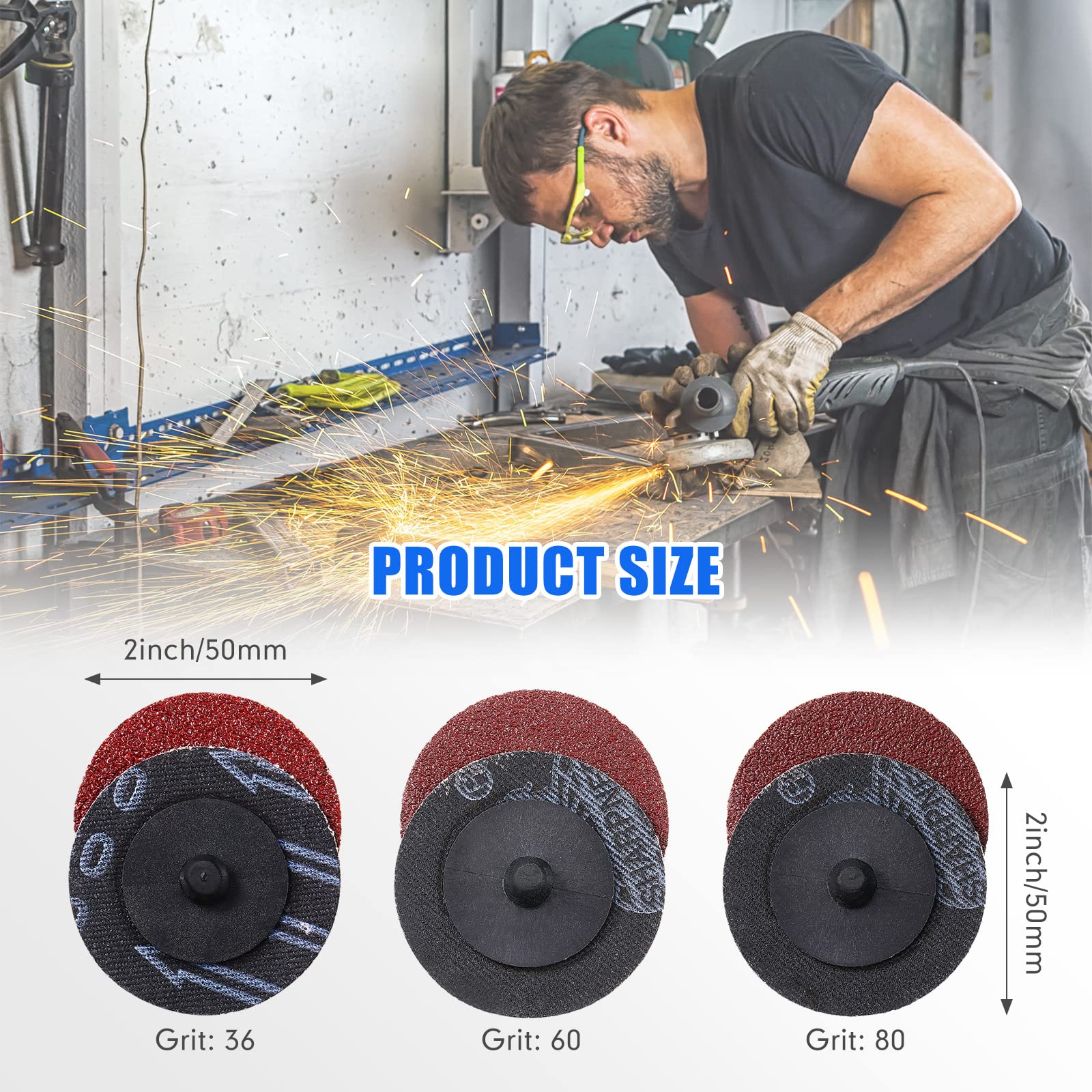 150 Pcs Sanding Discs Set, Die Grinder Accessories Sanding Disc 2 Inch, 36 Grit 60 Grit 80 Grit Roll Lock Discs for Die Grinder Surface Prep Strip Grind Polish Burr Remove