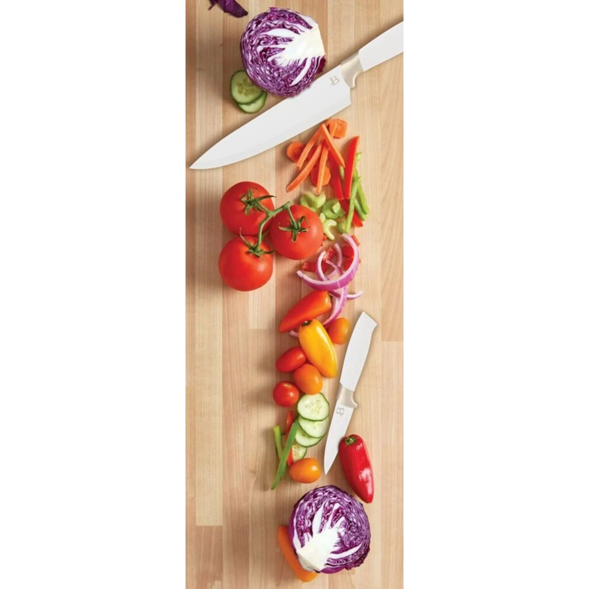 12 Piece Beautiful Knife Block Set with Soft-Grip Ergonomic Handles White and Gold by Drew Barrymore