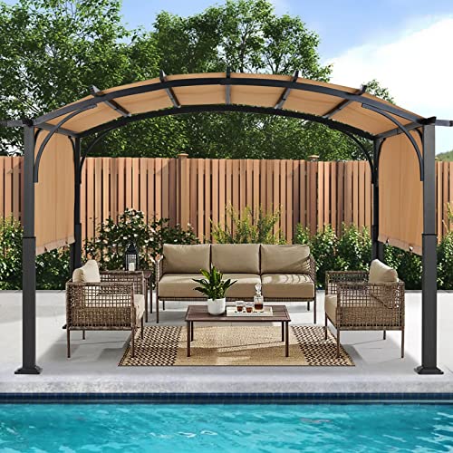 ABCCANOPY Outdoor Pergola 10'x10', Arched Patio Pergola with Retractable Sun Shade, Beige