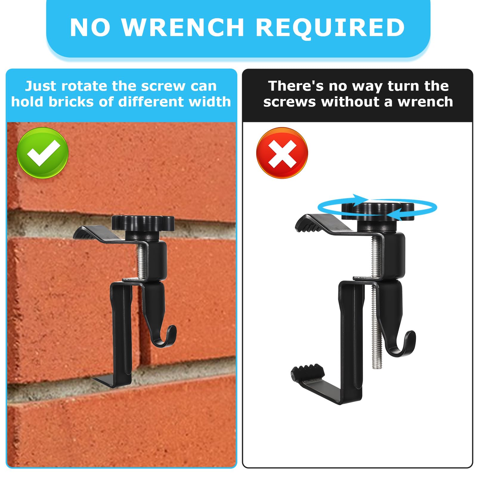 10 Pcs Brick Wall Clips, Stainless Steel Brick Hooks Clamps, Brick Hangers Clips for Hanging Outdoor, 1.77-2.95 Inches Adjustable Brick Hangers Clamps, Brick Hook Brick Hangers No Drill