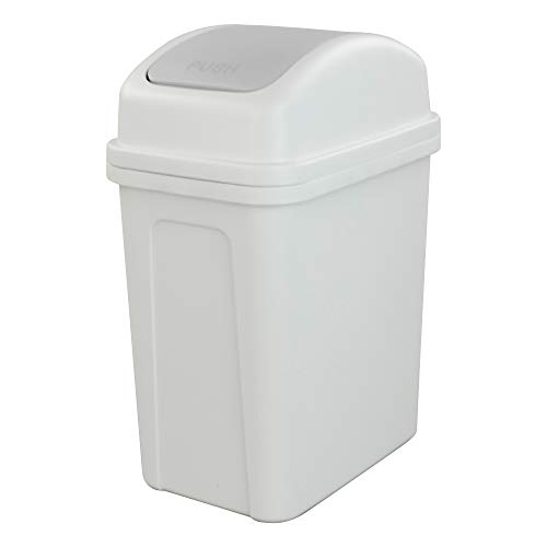 Asking 1.8 Gallon Small Trash Can with Swing-top Lid, Plastic Garbage Bin, Grey