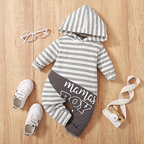 DEFAHN Twins Baby Boy Hooded Rompers Footless Jumpsuit 2 Pack Mama's Boy Daddy's Boy Twin Matching Outfit (2Pc Mama's and Daddy's Boy, 6-12 Months)