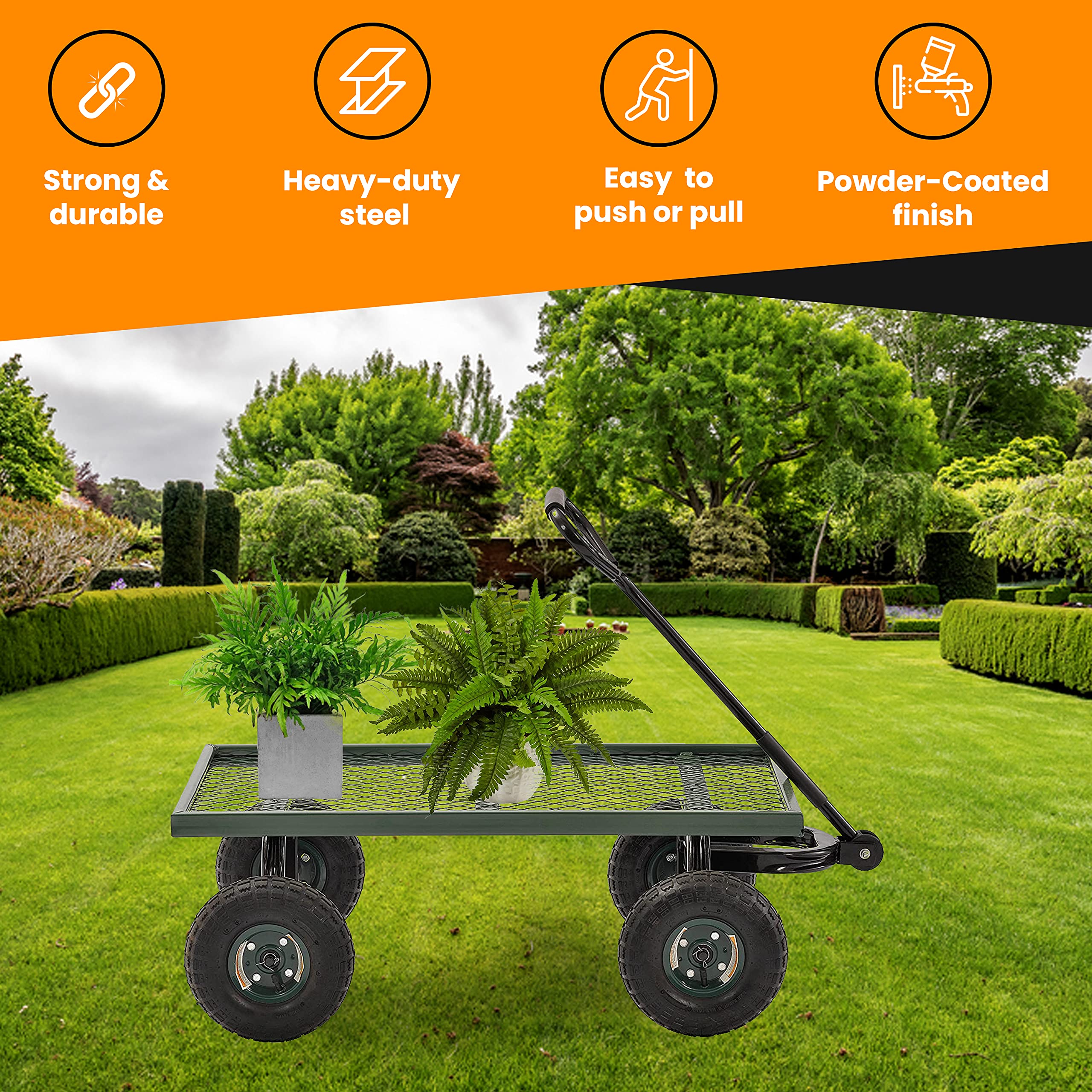 Juggernaut Carts Outdoor Beach Wagon and Garden Cart with Wheels, Steel Mesh Design, and 1000 Pound Load Capacity, Green