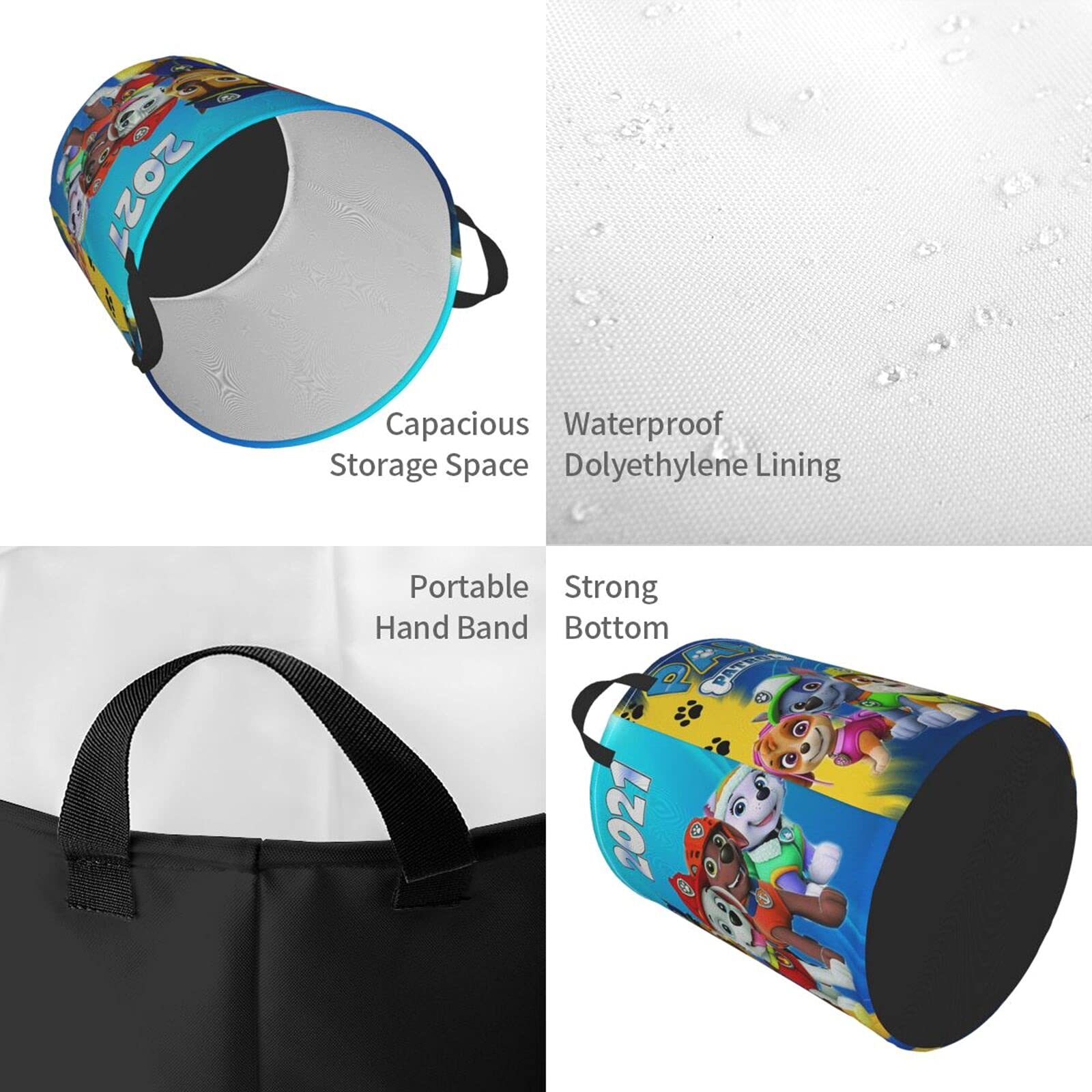Paw Patrol Circular Waterproof Hamper Dirty Clothes Standing Laundry Basket With Handle Round Storage Organizer Bin Gifts For Kids Children Small