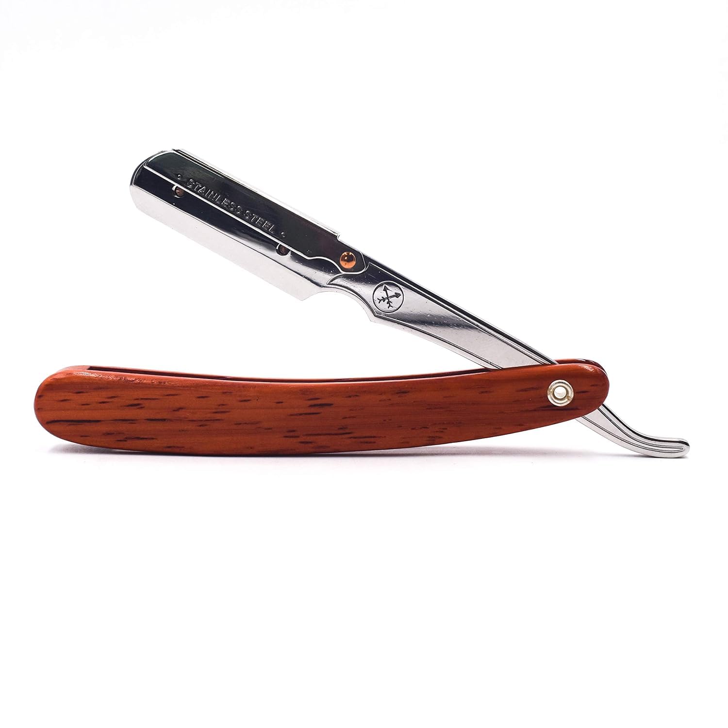 Parker SRRW, Rosewood Wood Handle Straight Edge Barber Razor with Stainless Steel Blade Arm for Professionals, 5 Blades Included
