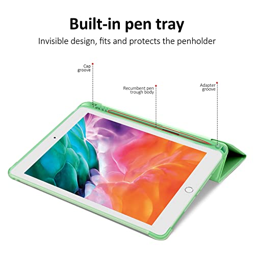FixCracked 9.7 inch case for ipad 5th/ipad 6th(2017 and 2018 Model), with Pencil Holder, Ultra-Thin Built-in Silicone TPU Soft Shell Protective Cover, with Smart Wake/Sleep Function (Dark Green)…