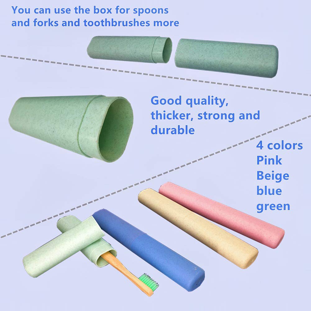 Bamboo Toothbrush （4-pack with Cases ）- Soft Eco Friendly, with 4 Pc Travel Toothbrush Case and 10 pack Dental Floss - Bpa Free Biodegradable - Wood Kit
